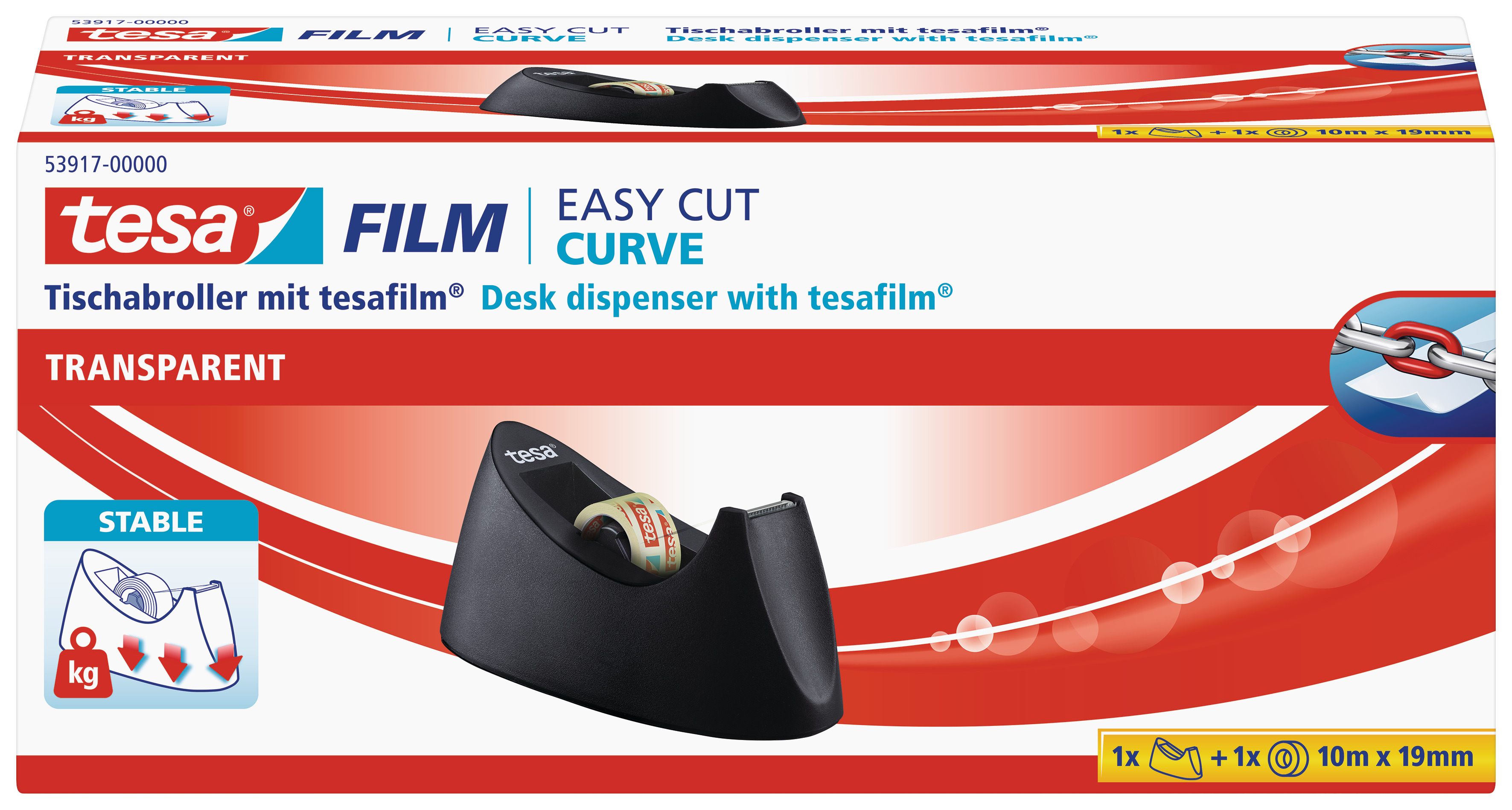 Desk dispenser TESA Easy Cut CURVE, antislip + 1 TESA tape 19mm x 10m ...
