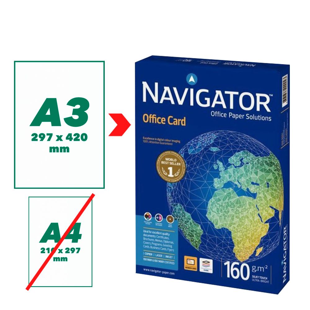 Papīrs NAVIGATOR OFFICE CARD A3 formāts 160 g/m2, 250 loksnes ...